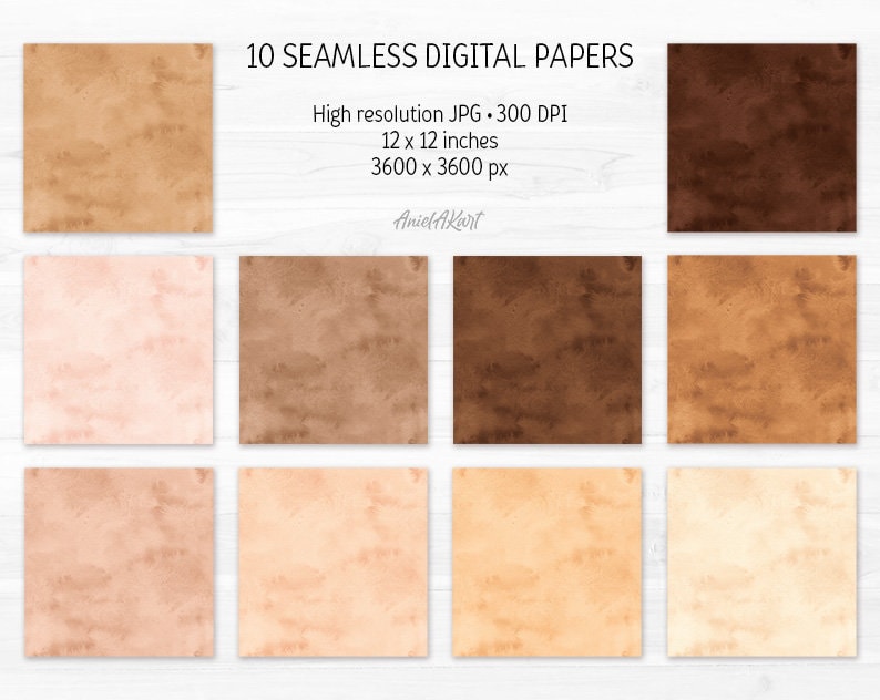 Watercolor Skin Tones Digital Paper Pack Neutral Shades Earthy Boho ...