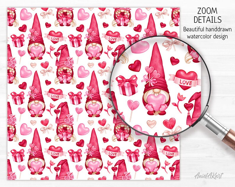 Valentine Gnomes Digital Paper Pack Watercolor Gnome Seamless - Etsy