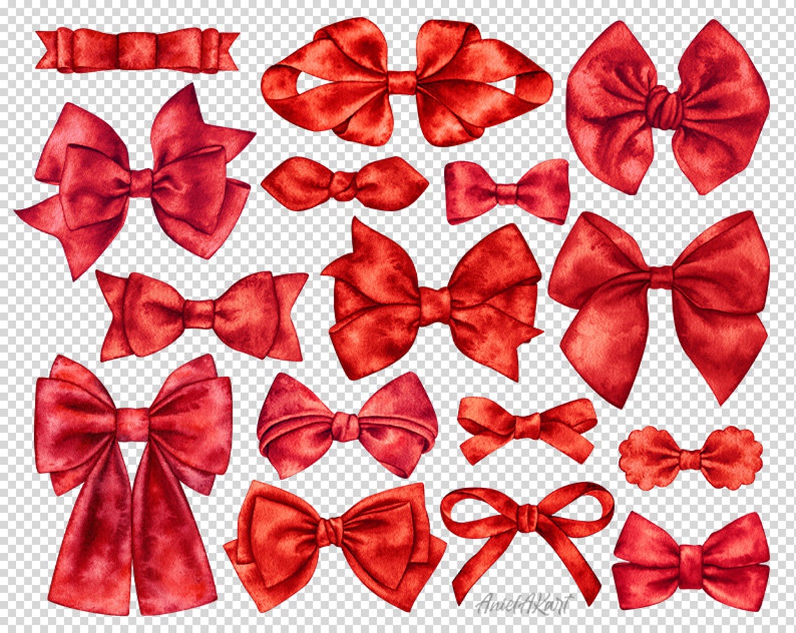 Watercolor Red Bows Clipart Handpainted Gift Bows PNG Digital - Etsy