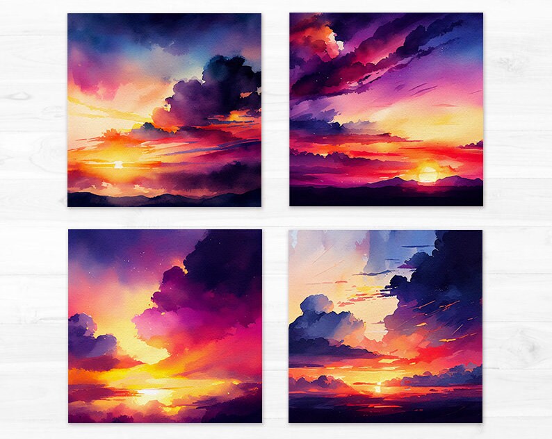 Watercolor Sunset Sky Digital Paper Pack Beach Sunset Printable ...