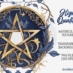 Watercolor Pentagram Clipart Magic Pentacle PNG Bundle Wiccan PNG Pagan ...
