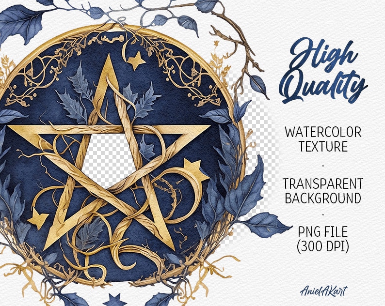 Watercolor Pentagram Clipart Magic Pentacle PNG Bundle Wiccan - Etsy