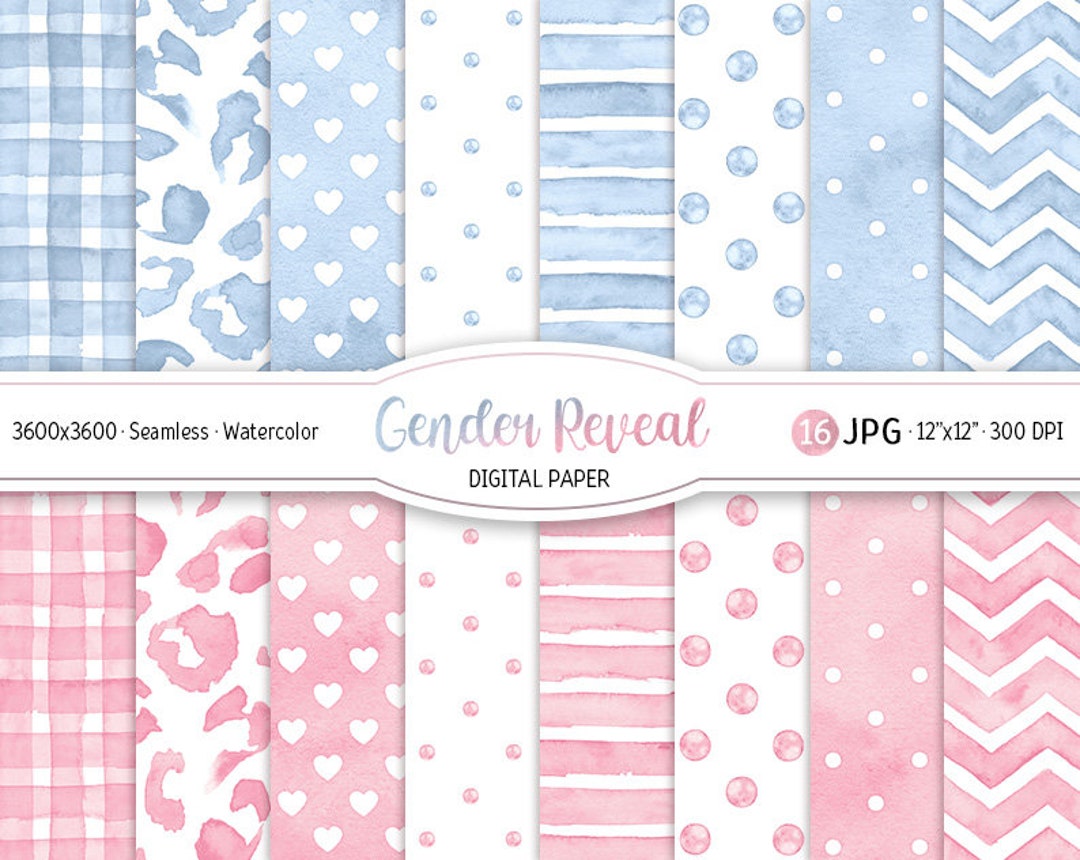Gender Reveal Digital Paper Pack Blush Pink and Blue Seamless Pattern ...