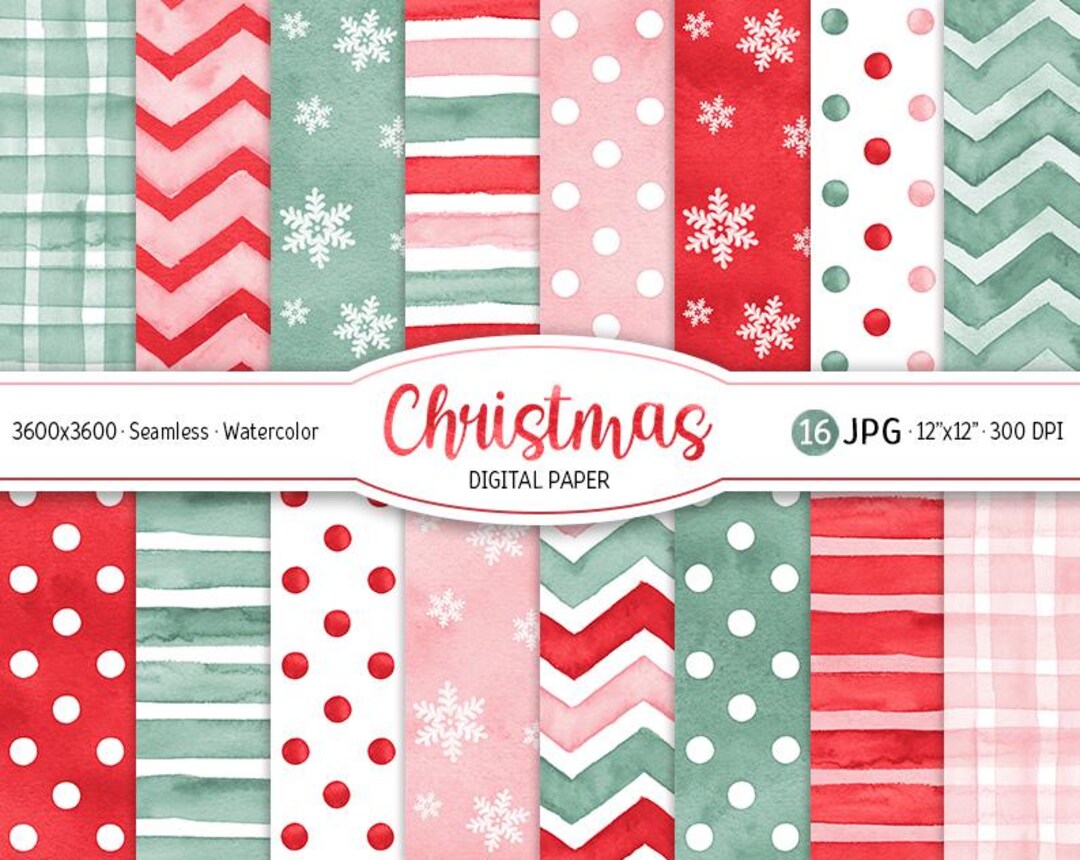 Christmas Seamless Pattern Watercolor Digital Paper Pack Polka Dot ...