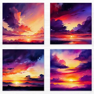 Watercolor Sunset Sky Digital Paper Pack Beach Sunset Printable ...