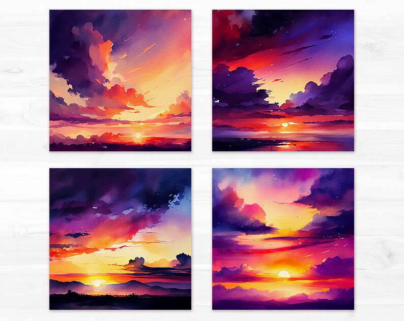 Watercolor Sunset Sky Digital Paper Pack Beach Sunset - Etsy