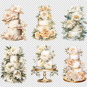 Watercolor Wedding Cake Clipart Pack Floral Cake PNG Bundle White ...