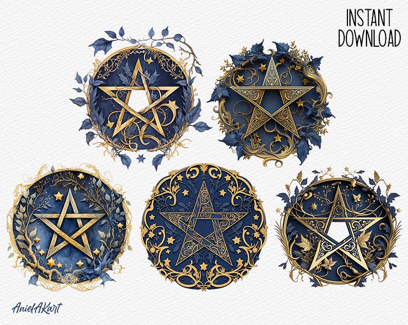 Watercolor Pentagram Clipart Magic Pentacle PNG Bundle Wiccan - Etsy