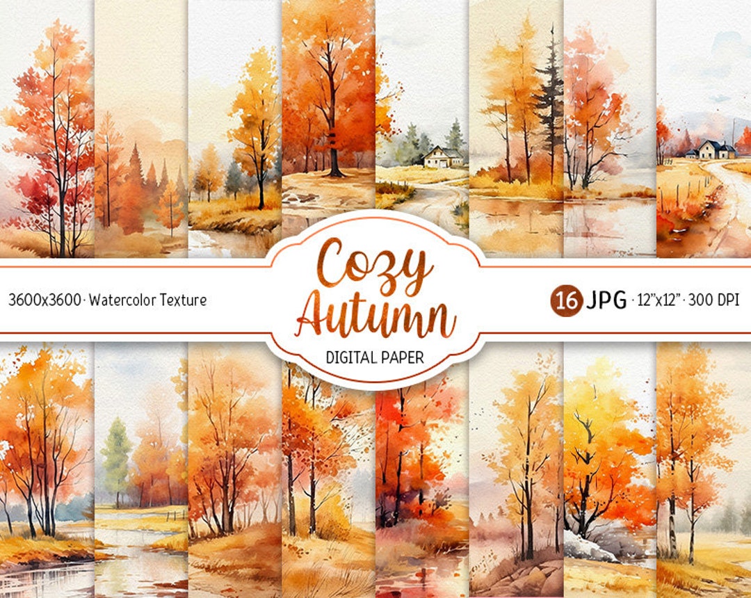 Autumn Forest Digital Paper Pack Watercolor Printable Scrapbooking ...