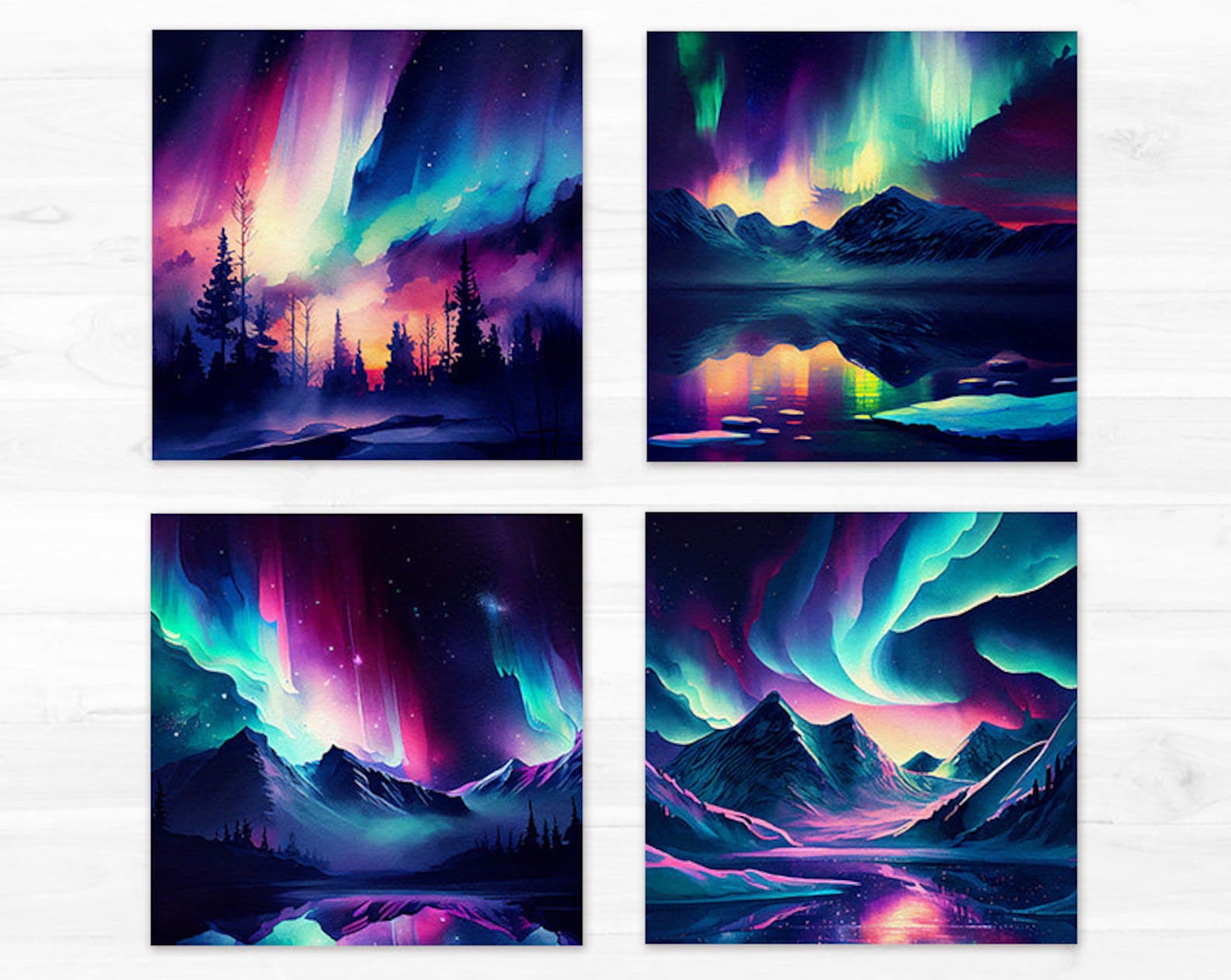 Northern Lights Digital Paper Pack Watercolor Aurora Borealis Printable ...
