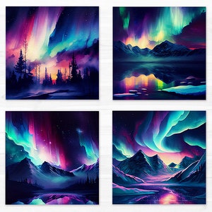 Northern Lights Digital Paper Pack Watercolor Aurora Borealis Printable ...