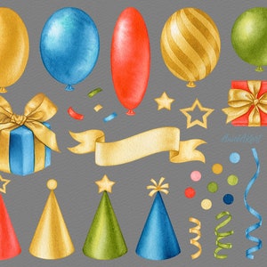 Watercolor Birthday Party Clipart Hand Painted Colorful Birthday PNG ...