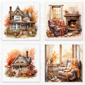 Fall Cottage Digital Paper Pack Watercolor Printable Scrapbooking Paper ...