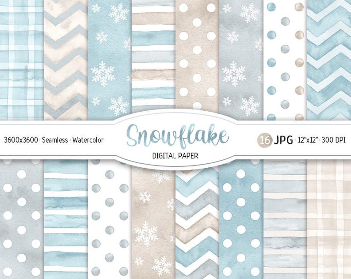 Christmas Digital Paper Pack Watercolor Snowflakes Seamless Pattern ...