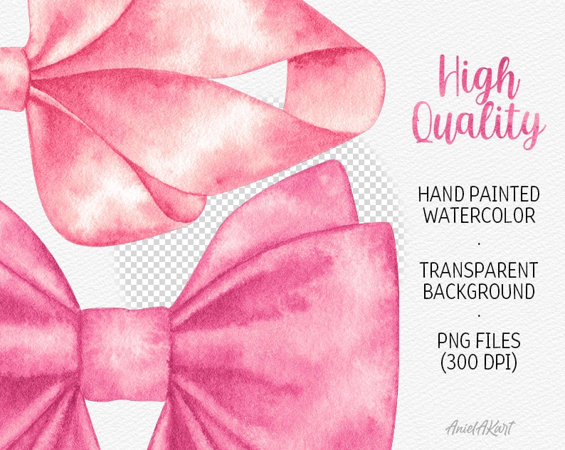 Watercolor Pink Bows Clipart Handpainted Pastel Pink Bows PNG | Etsy