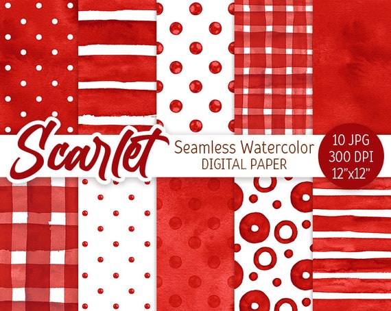 Scarlet Red Seamless Pattern Watercolor Polka Dot Digital | Etsy