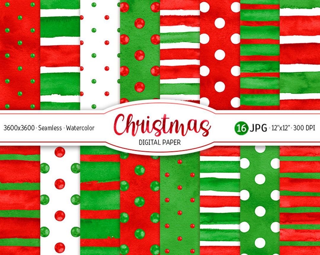 Christmas Digital Paper Pack Watercolor Polka Dot Seamless Pattern ...