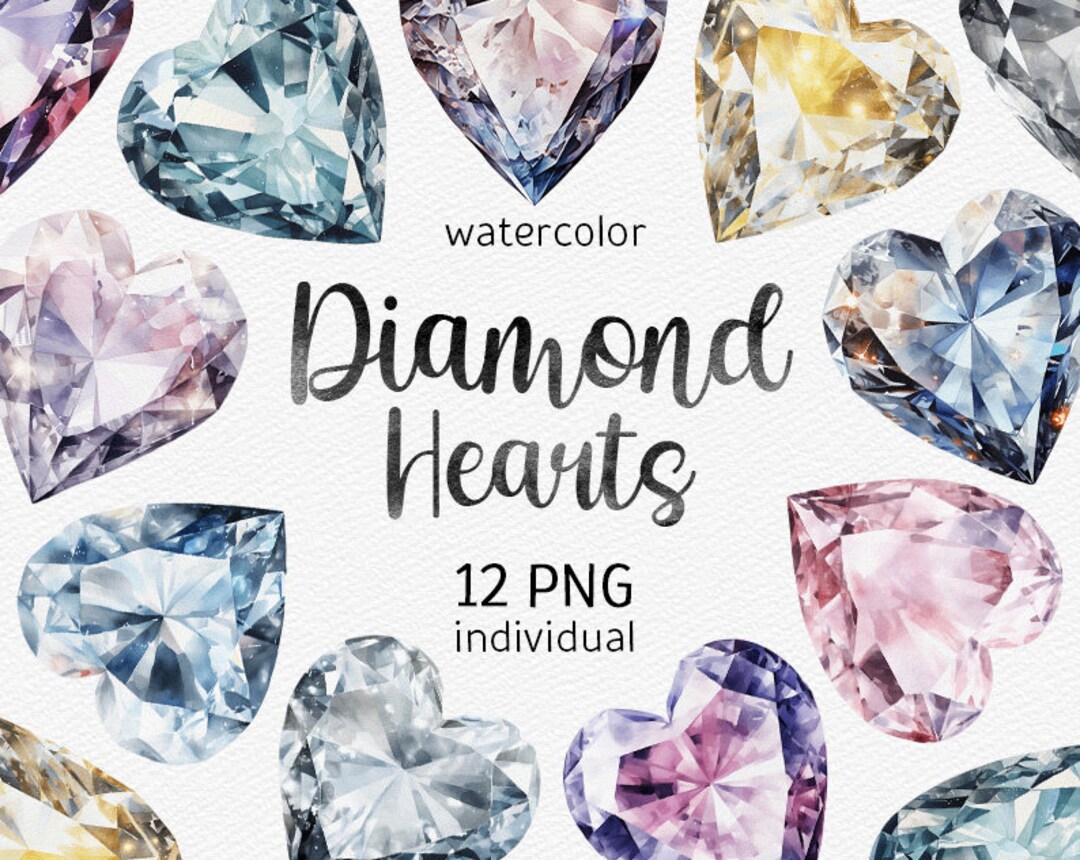 Watercolor Diamond Heart Clipart Diamond PNG Wedding Sublimation ...