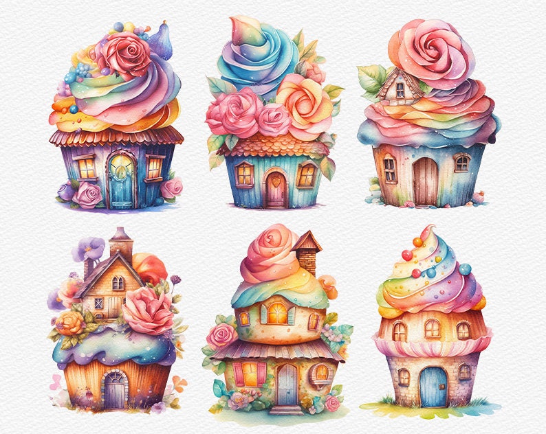 Cupcake House Clipart Watercolor Fairy House PNG Scrapbooking - Etsy