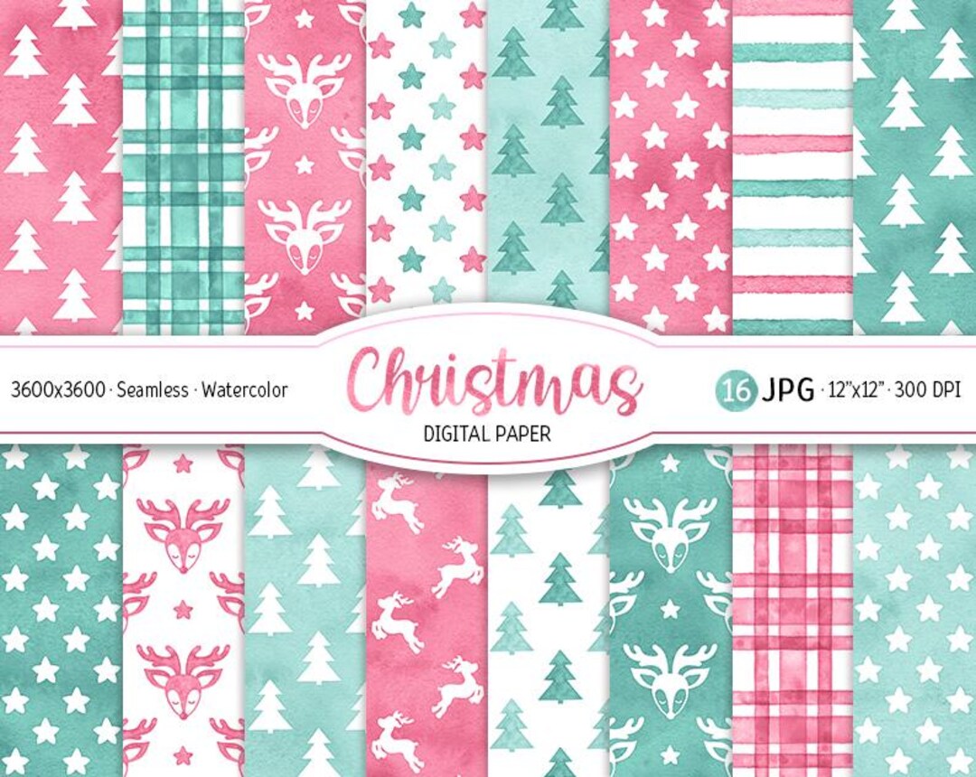 Christmas Digital Paper Pack Watercolor Holiday Seamless Pattern ...