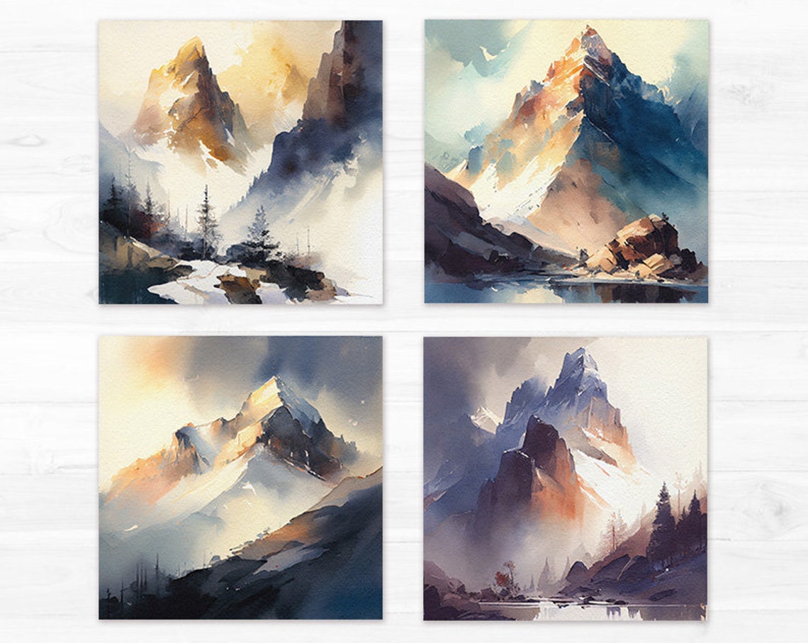 Watercolor Epic Mountains Digital Paper Pack Landscape Printable ...