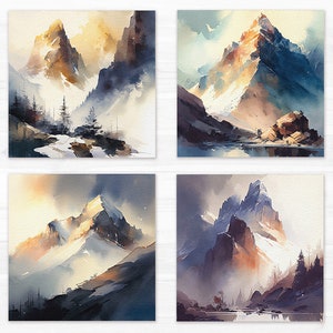 Watercolor Epic Mountains Digital Paper Pack Landscape Printable ...