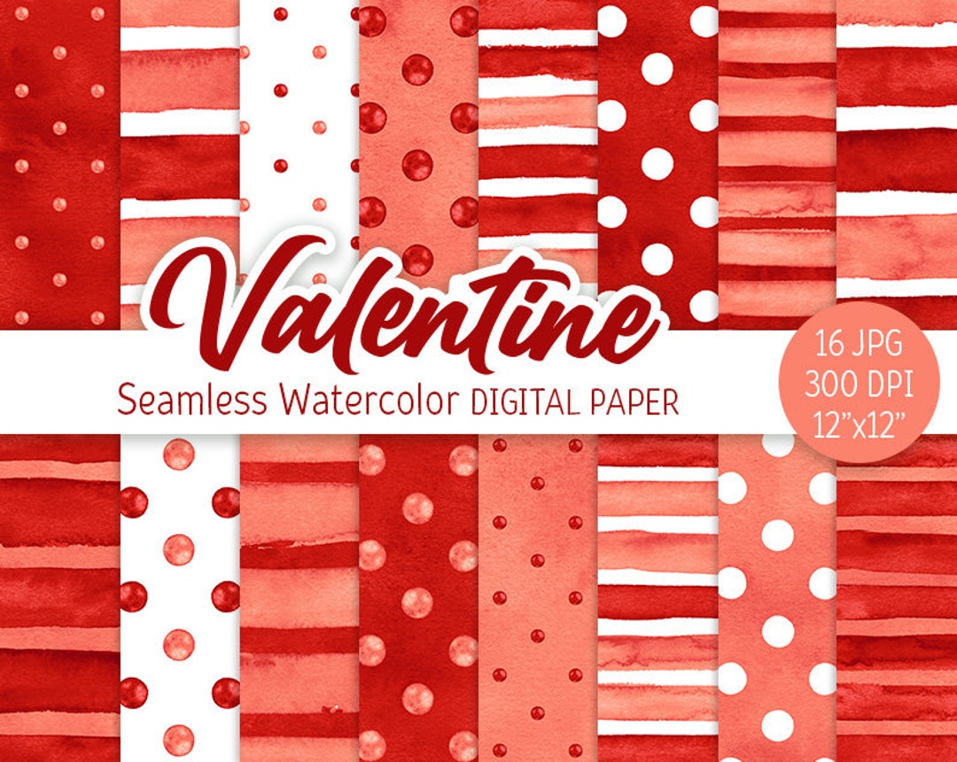Valentine Digital Paper Pack Watercolor Polka Dot Seamless Pattern ...