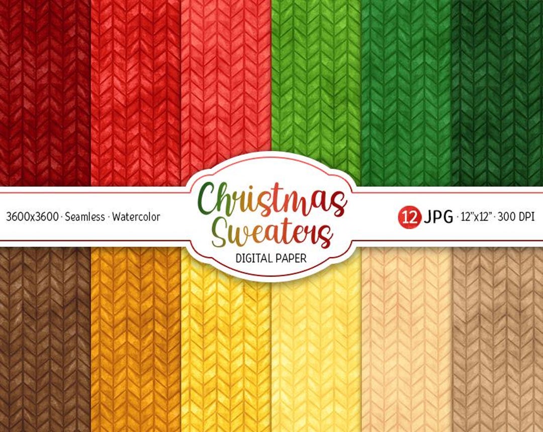 Christmas Sweater Digital Paper Pack Cozy Winter Knit Seamless Pattern ...
