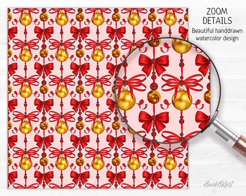 Christmas Watercolor Digital Paper Pack Bows and Balls - Etsy