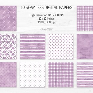Lilac Purple Seamless Pattern Watercolor Polka Dot Digital Paper Pack ...