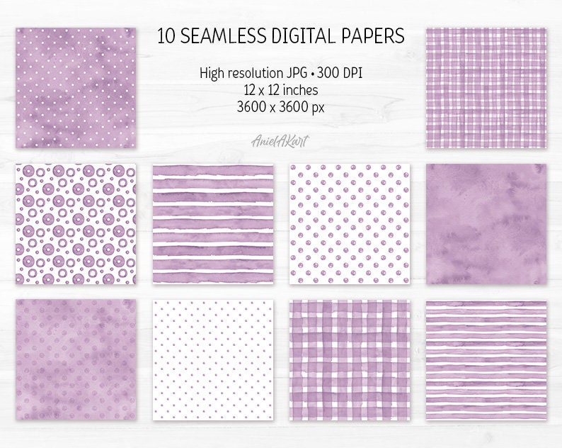 Lilac Purple Seamless Pattern Watercolor Polka Dot Digital | Etsy