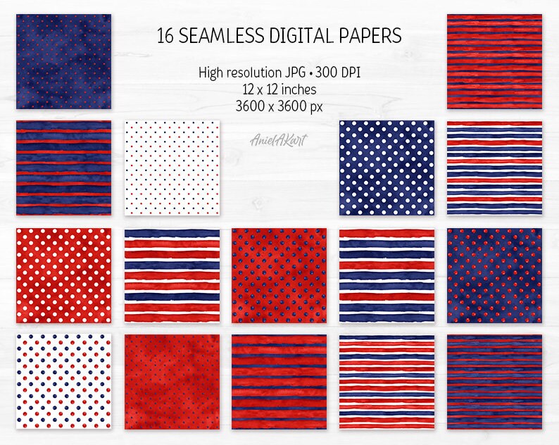 Red Blue Digital Paper Pack Watercolor Polka Dot Seamless Pattern ...