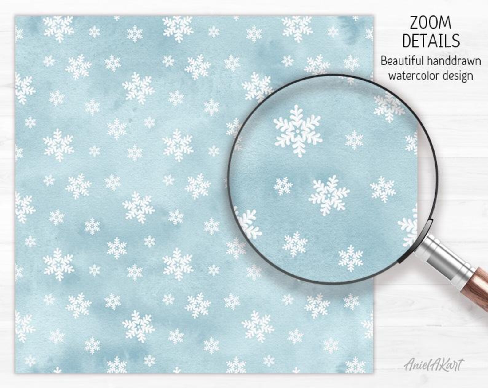 Christmas Digital Paper Pack Watercolor Snowflakes Seamless Pattern ...