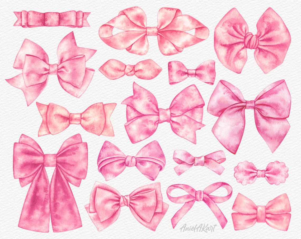 Watercolor Pink Bows Clipart Handpainted Pastel Pink Bows PNG | Etsy