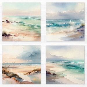 Watercolor Summer Beach Digital Paper Pack Seascape Printable ...