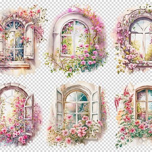 Watercolor Spring Window Clipart Flower Window PNG, Scrapbooking ...