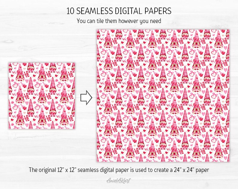 Valentine Gnomes Digital Paper Pack Watercolor Gnome Seamless - Etsy