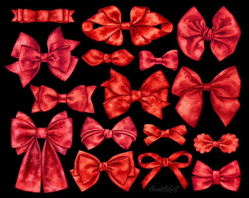 Watercolor Red Bows Clipart Handpainted Gift Bows PNG Digital - Etsy
