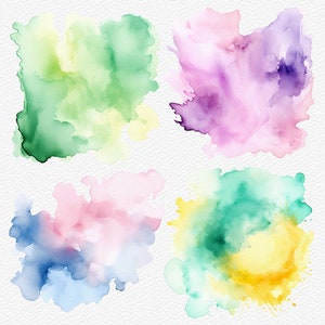 Pastel Watercolor Splash Clipart PNG Bundle Brush Strokes Clipart ...