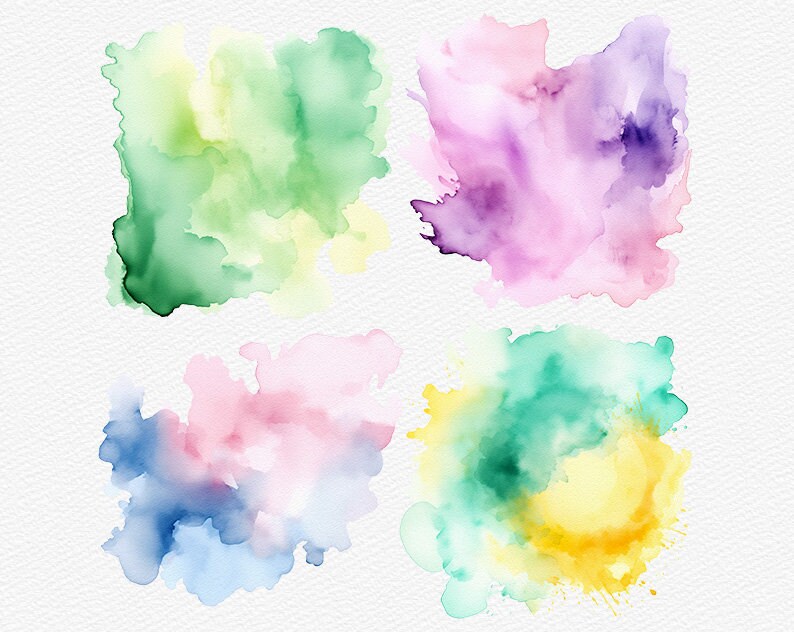 Pastel Watercolor Splash Clipart PNG Bundle Brush Strokes Clipart ...