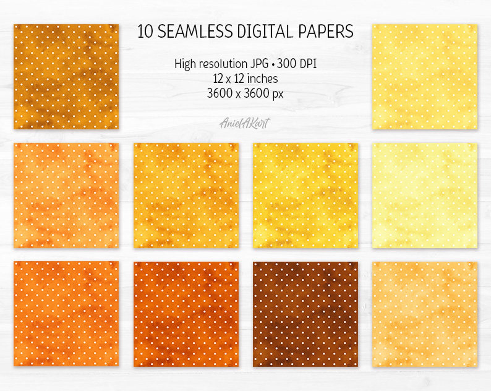 Yellow Orange Polka Dot Watercolor Background Ombre Digital Paper Pack ...