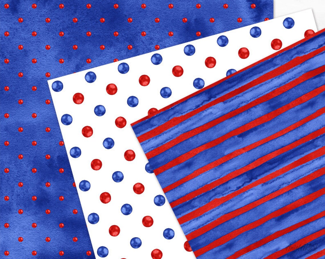 Red Blue Digital Paper Pack Watercolor Polka Dot Seamless - Etsy
