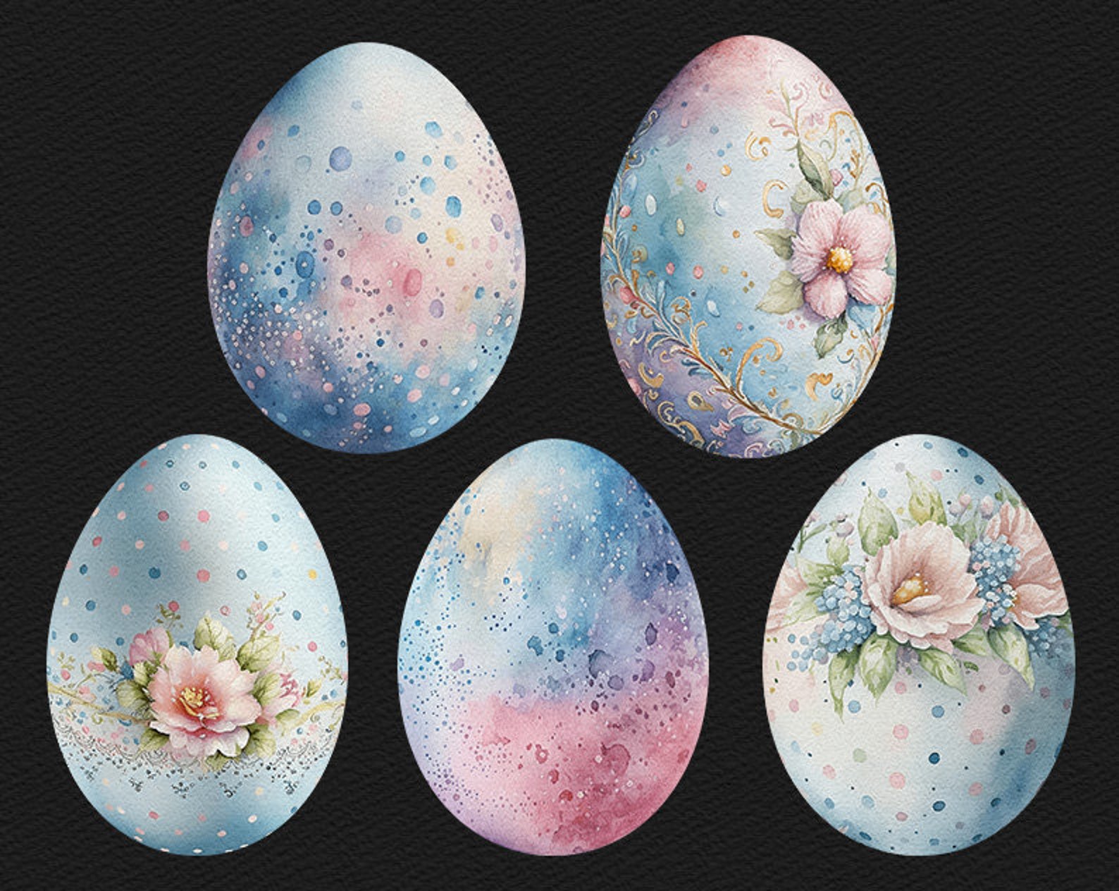 Watercolor Easter Clipart Bundle, Spring Clipart PNG, Basket Bird Eggs ...
