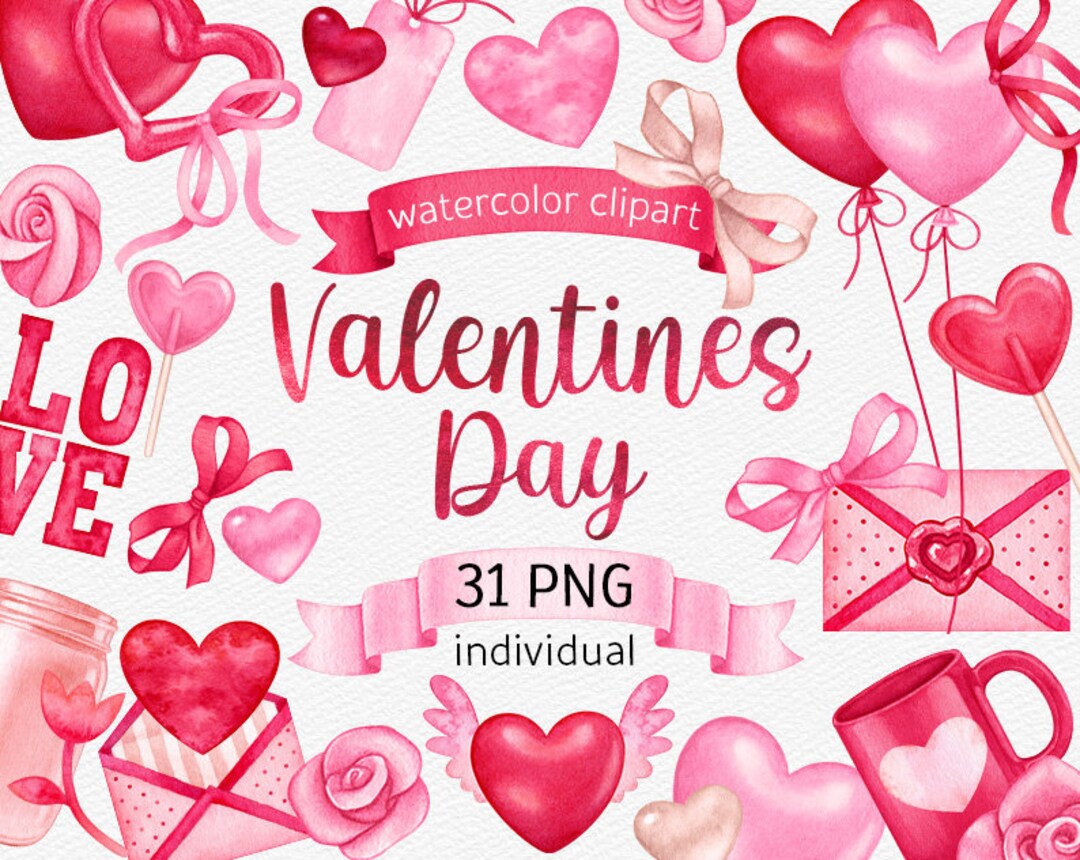Watercolor Valentine's Day Clipart Valentine PNG Red Love Clipart ...