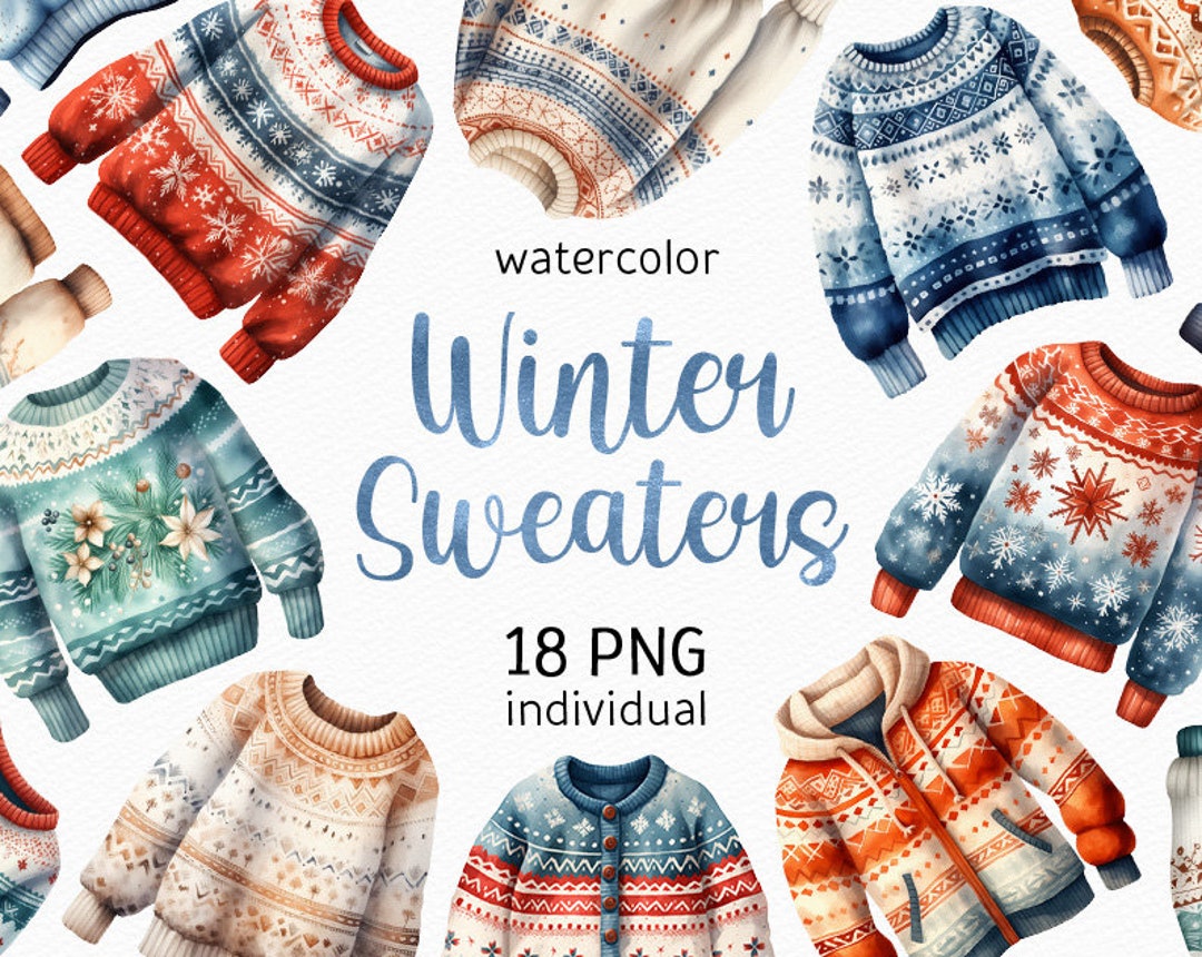 Watercolor Winter Sweater Clipart Bundle Ugly Christmas Sweater PNG ...