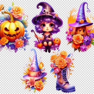 Cute Halloween Clipart Pack Halloween Watercolor Clipart Printable ...