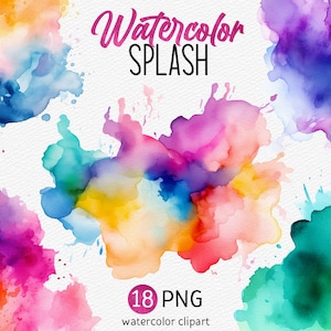 Watercolor Splash Clipart PNG Bundle Alcohol Ink Clipart Colorful Paint ...