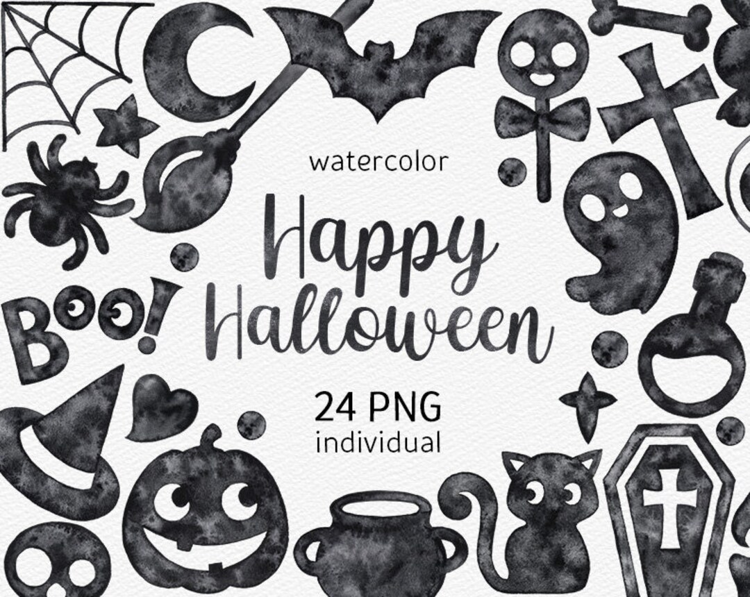 Cute Halloween Clipart Halloween Watercolor Clipart Ghost Decor ...