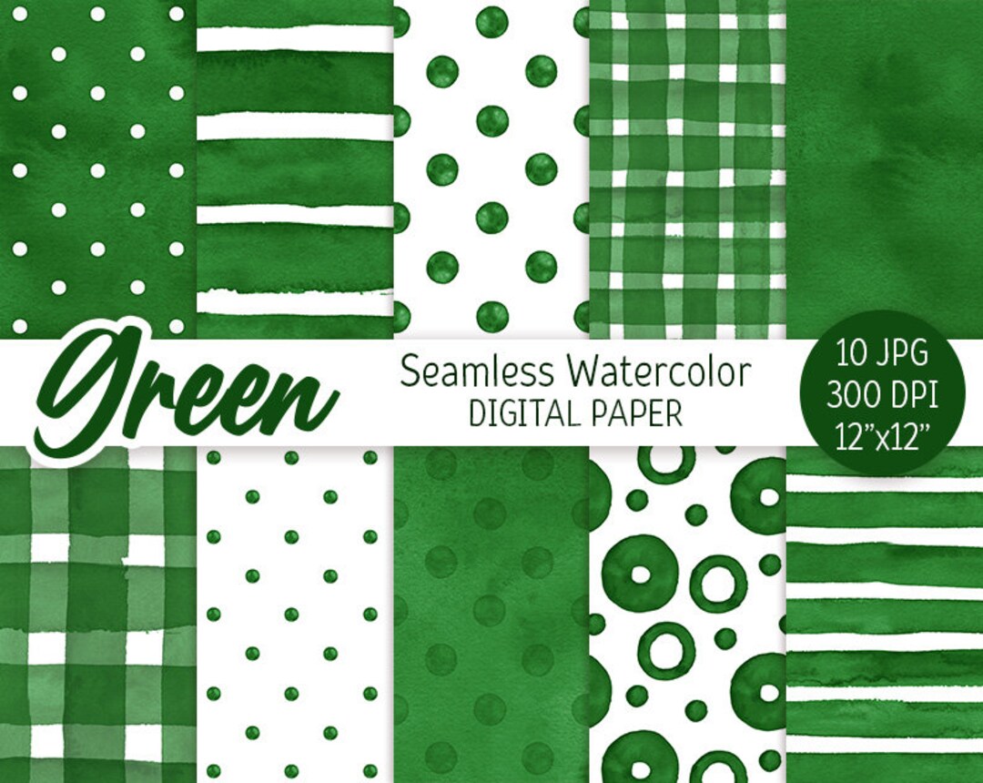 Green Seamless Pattern Watercolor Polka Dot Digital Paper Pack ...