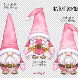 Pink Christmas Gnomes PNG Clipart Cute Watercolor Santa Gnome Hand ...